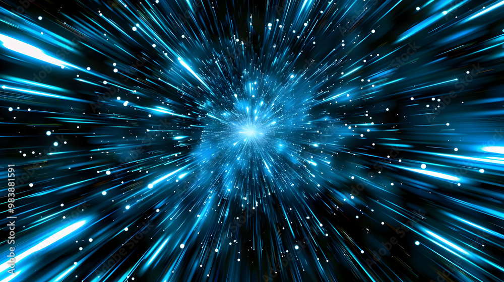 Abstract Blue Light Streaks Converging Towards a Bright Center, A ...