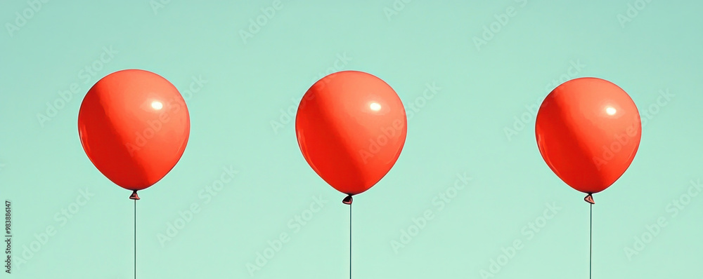 Three red balloons are floating in the air. The balloons are positioned ...