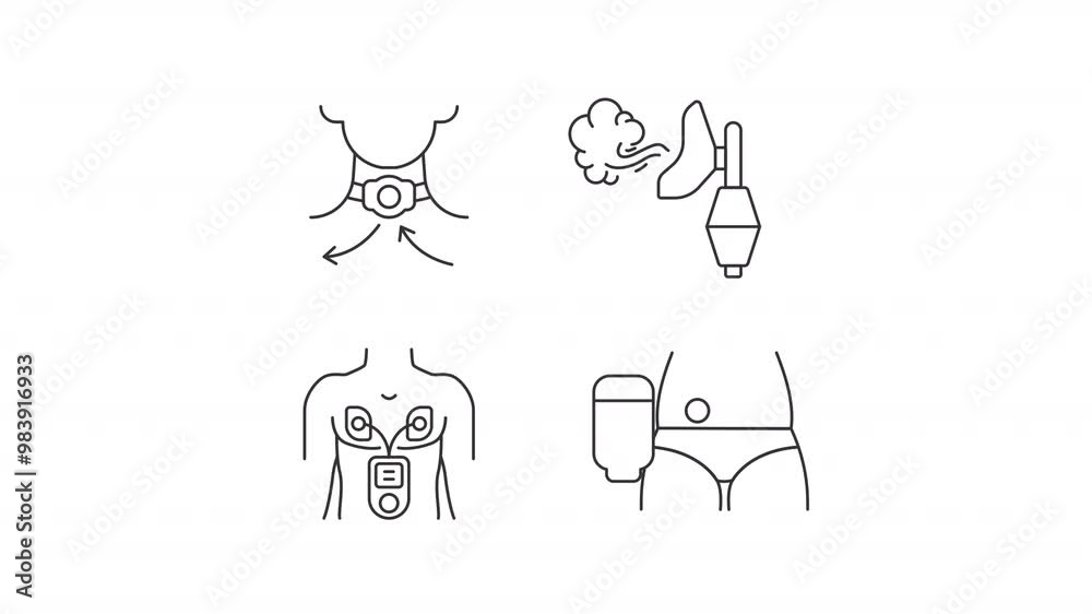 Treatment devices animation set. Inhalation therapy animated line icons ...