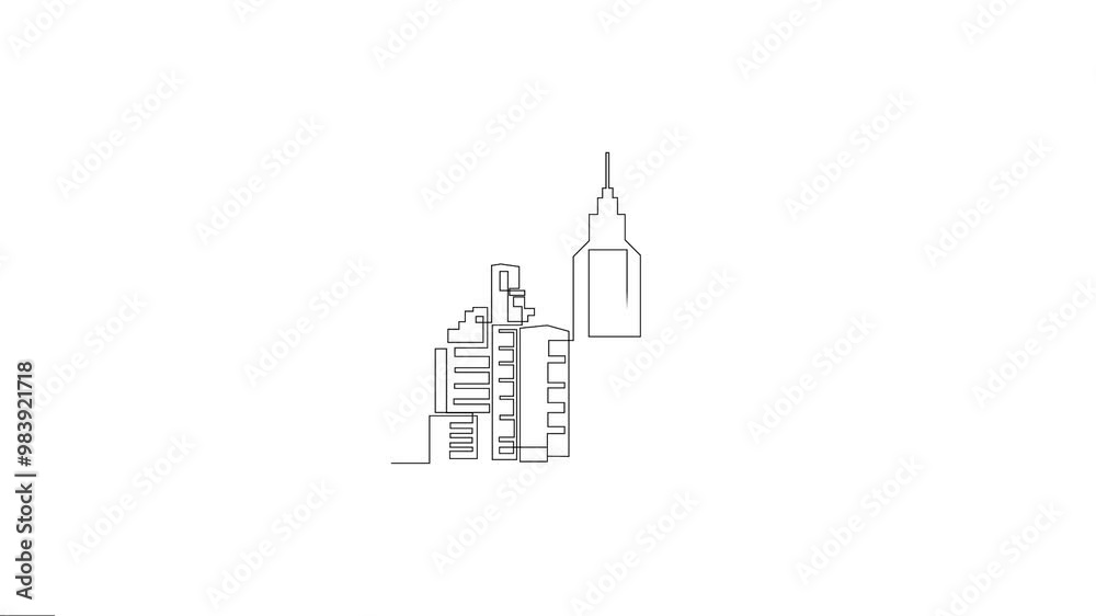 The city buildings are Animated continuous single-line drawings. Urban ...