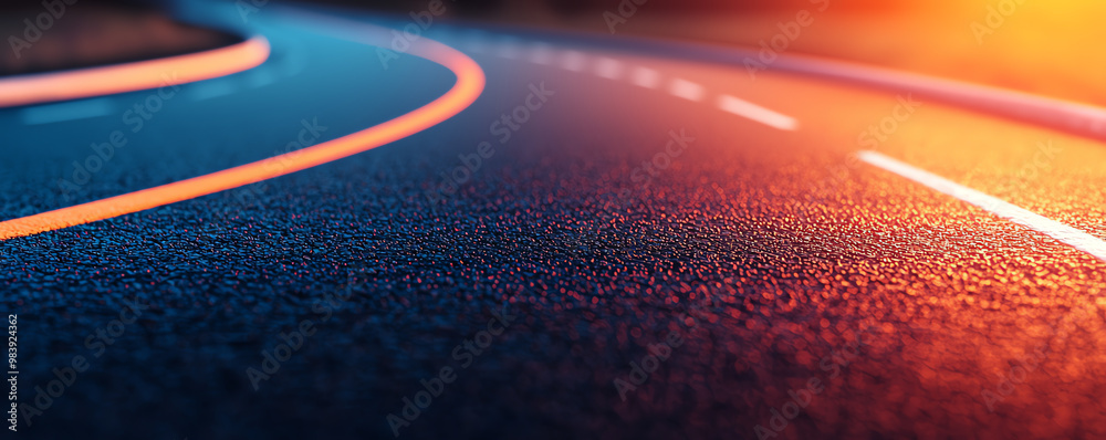 ภาพประกอบสต็อก Abstract roadmap leading to a bright, glowing finish ...