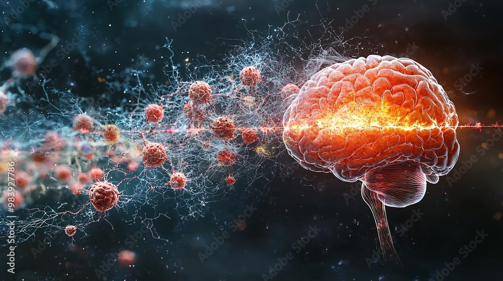 An infographic showing how multiple sclerosis impacts brain health over time, with detailed ...