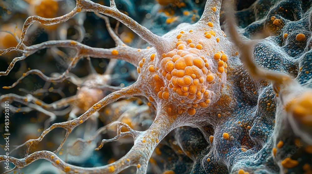 A close-up view of the immune cells attacking the myelin sheath in the ...