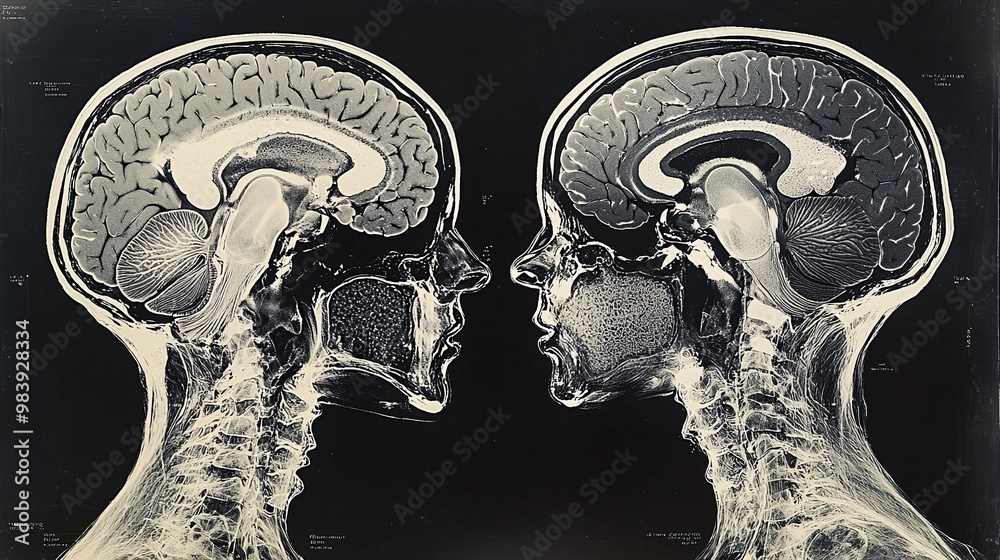 Poster A side-by-side comparison of the MRI scans of a healthy brain ...
