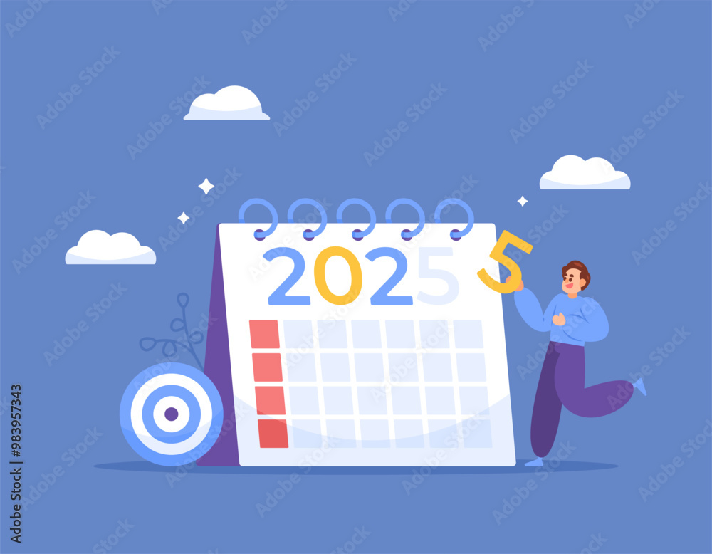 Concept of changing year. Happy New Year 2025. Sticking number 5 ...