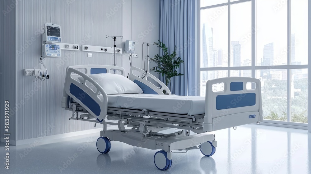 Patient hospital ward blur background, medical blurry interior white ...