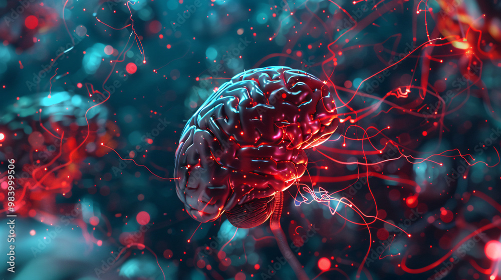 Human brain scans and neural pathways. A shadowy, abstract form with ...