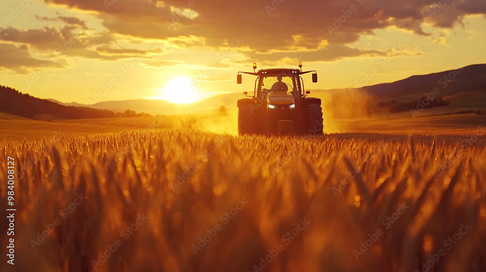 Wheat harvesting on field in summer season. modern harvesters with ...