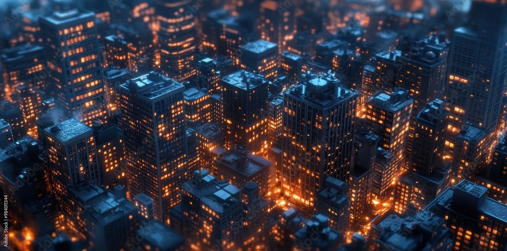 busy metropolis with glowing windows and streets packed with cars Stock ...