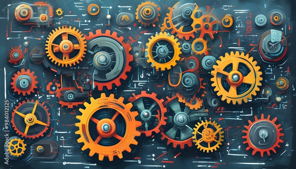 Intricate machine doodle illustrating the concept of functions in ...