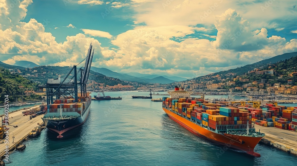 La Spezia, Italy: Cargo ships loading and unloading goods at the ...