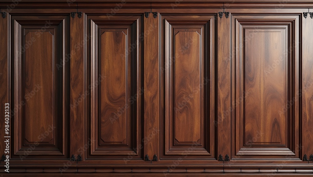 Elegant colonial mahogany wood paneling with carved borders and ...
