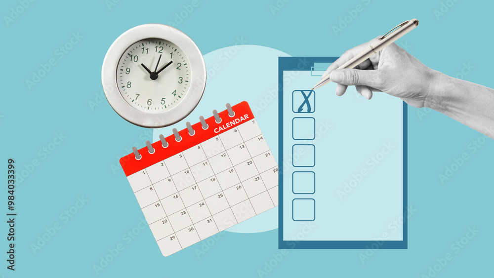 Concept of completing a task for the day. The hand checks marks on ...