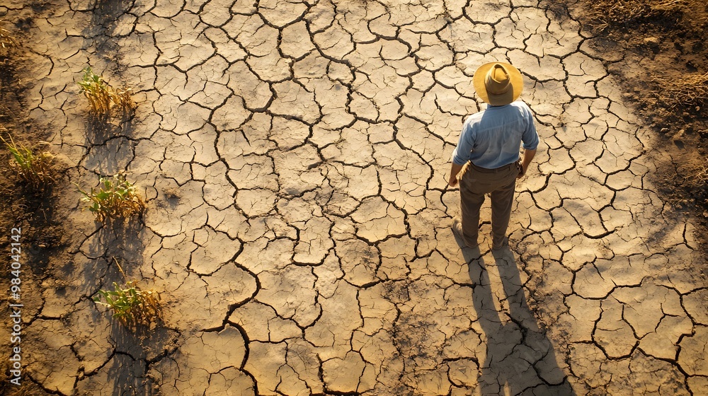 Foto de A scene of parched farmland with wilted crops and dry ...