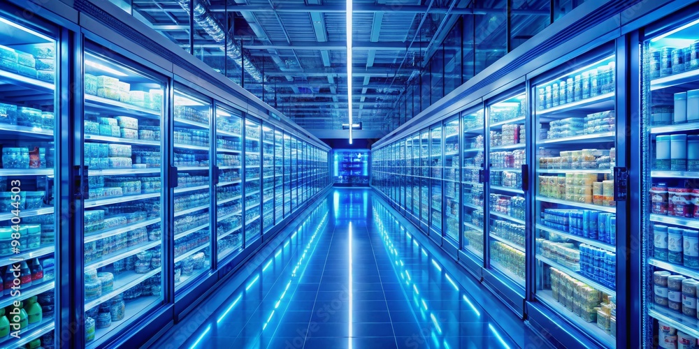 Symmetrical Aisle in a Grocery Store Expansive Refrigerated Displays ...