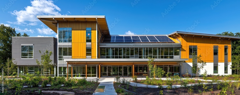 A sustainable school building with James Hardie siding, featuring ...