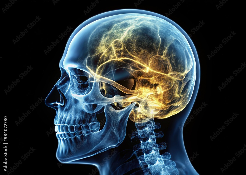 X-ray of human skull showing os ethmoidale bone structure, highlighting ...