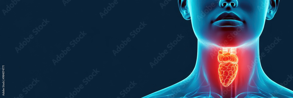Human neck with red inflamed thyroid gland. Thyroid Awareness Month ...