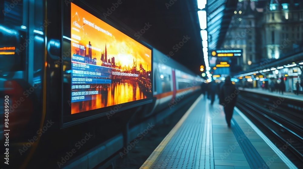 Large digital screen at a train station advertising a media company s ...