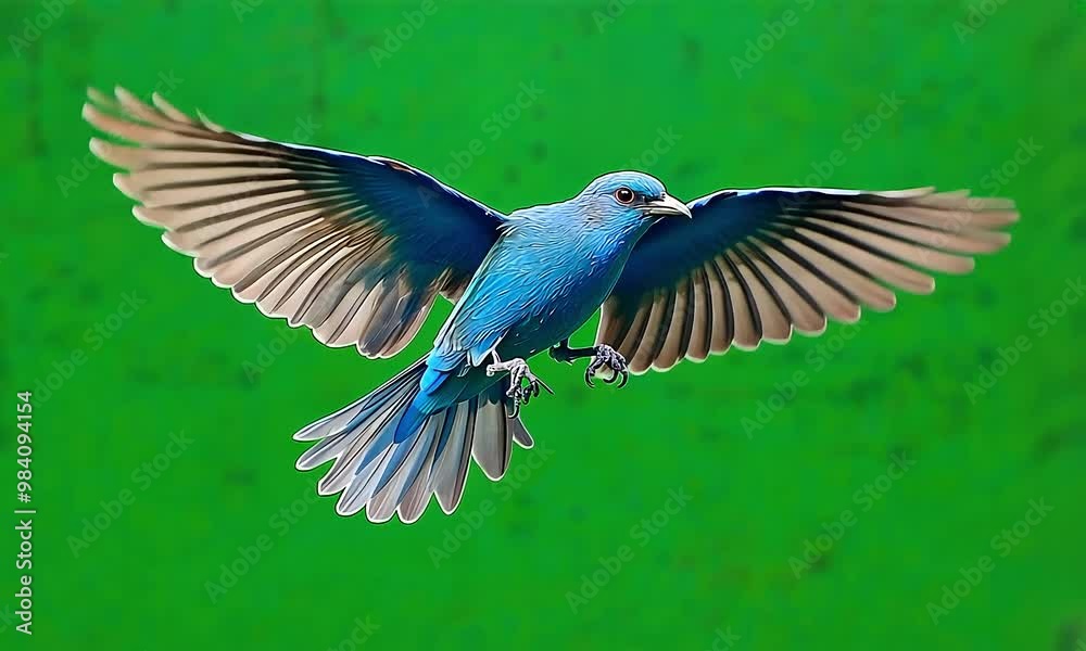 Blue bird in flight with wings spread green screen background with ai ...