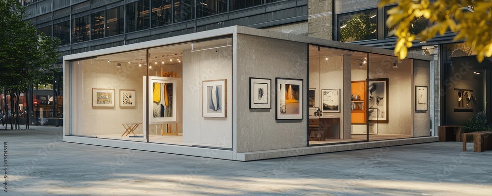 A pop-up art exhibition space with modular walls made from lightweight ...