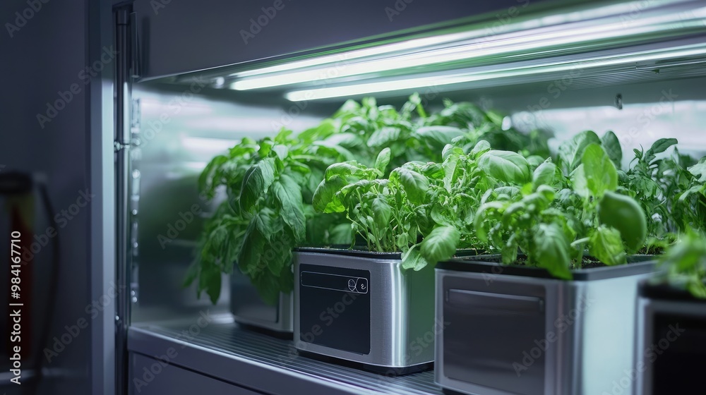 A sleek indoor plant cultivation setup with automated nutrient delivery ...