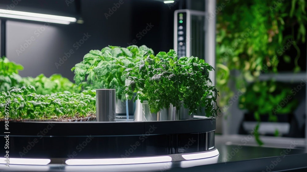 A sleek indoor plant cultivation setup with automated nutrient delivery ...