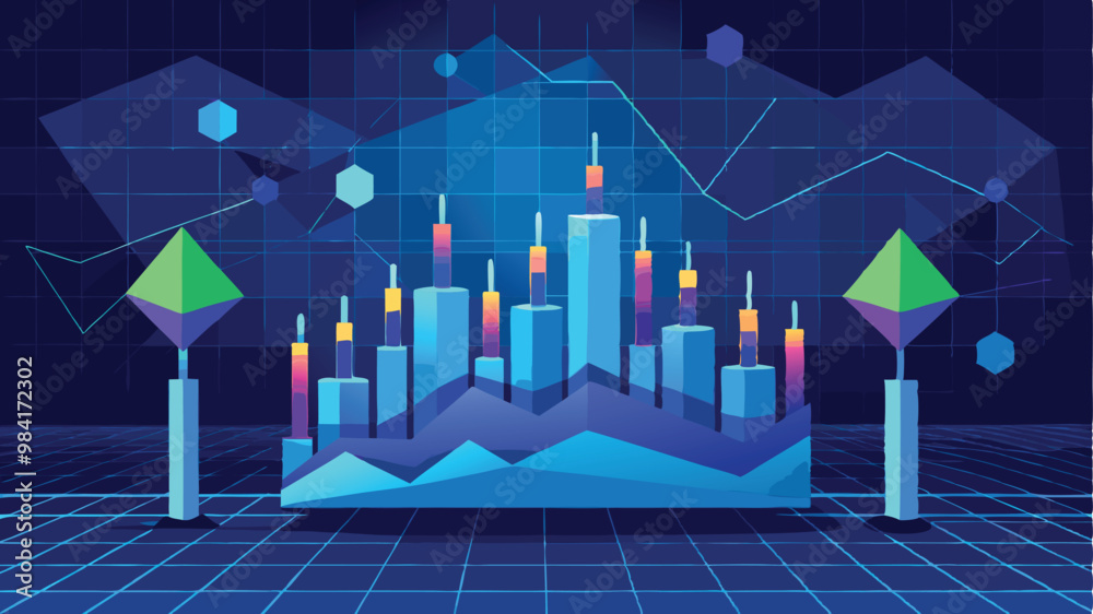 Stock Market or Trading Graph Chart on Technology Blue Background ...