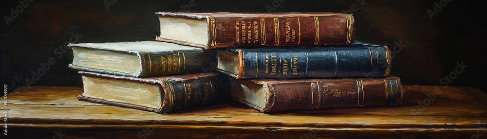 Vintage Law Books in Traditional Oil Painting Style with Rich Colors ...