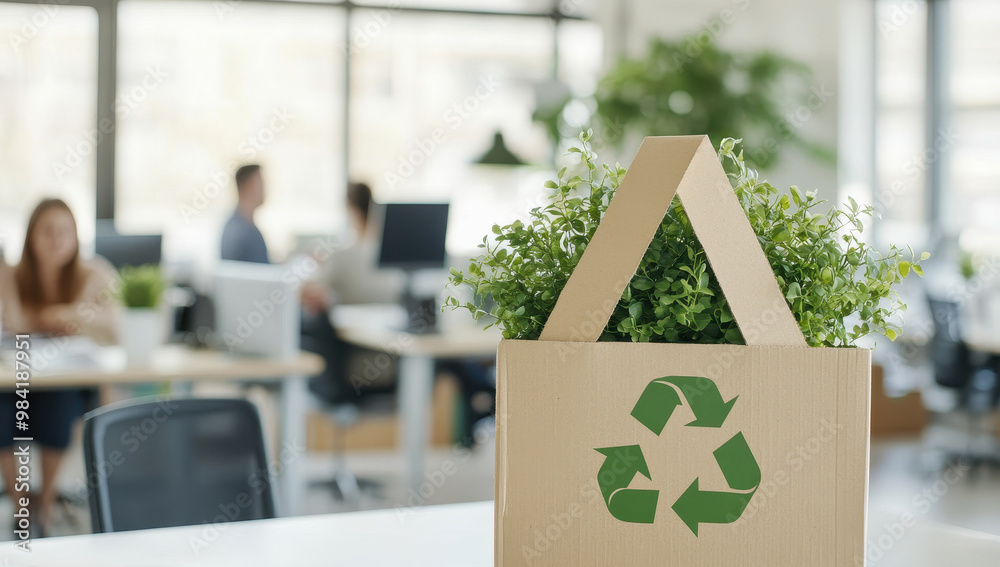 Eco-friendly corporate workspace with focus on sustainability and ...