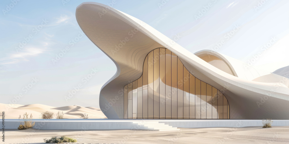 An abstract architecture design, modern building with a wave-like roof ...