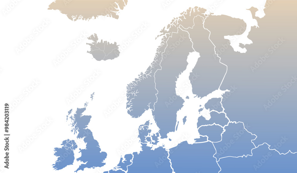 Political map of Northern Europe with borders of the countries ...