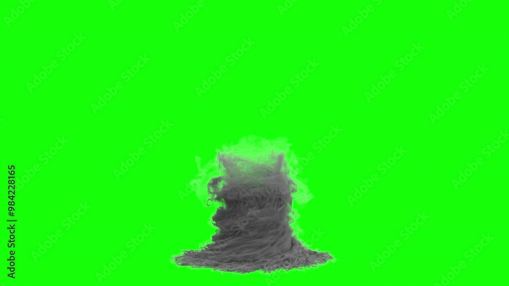a tornado on a green background. 3d animation of a tornado. gray ...