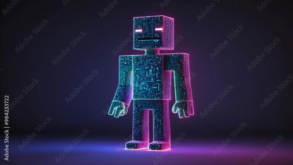 blocky, tech-inspired character who represents a more digital, data ...