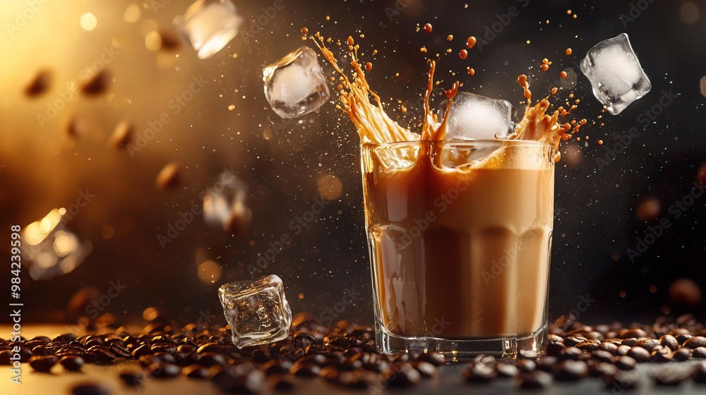 Product photography, commercial shooting of coffee and ice cubes ...