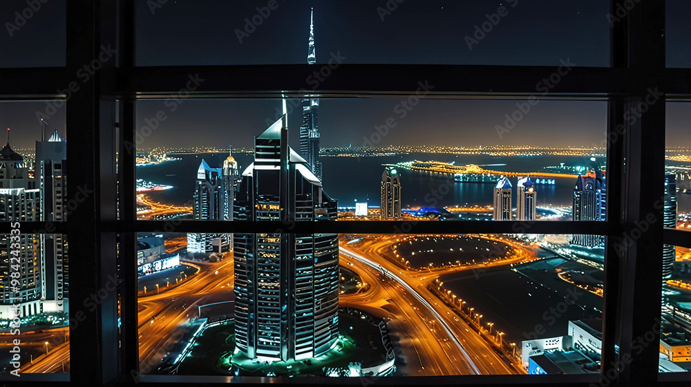 office, short view from the window of a modern office from the top ...