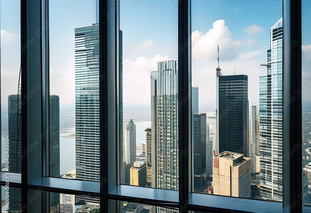 office, short view from the window of a modern office from the top ...