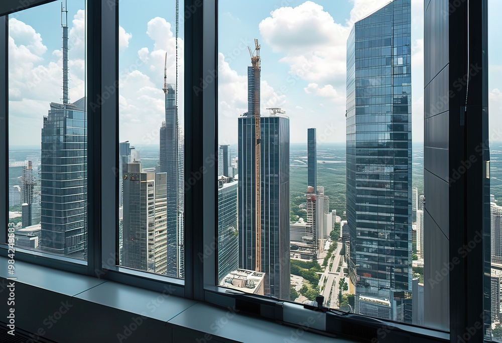 office, short view from the window of a modern office from the top ...