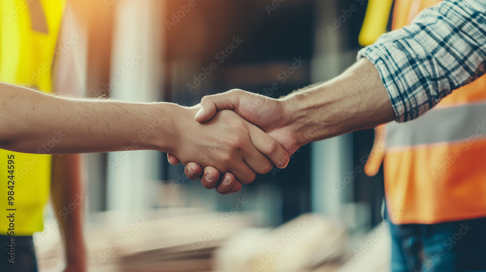 Construction Workers Shaking Hands to Finalize a New Project Contract ...