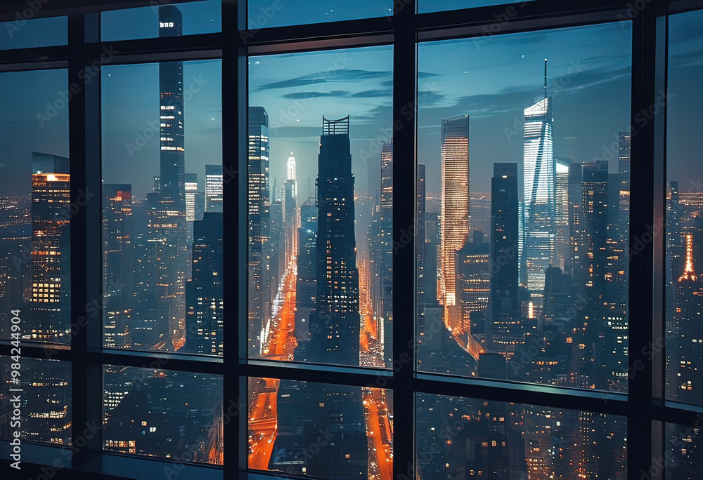 office, short view from the window of a modern office from the top ...