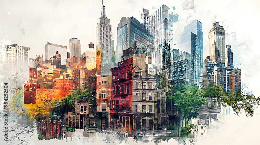A vibrant collage combining different architectural styles, showcasing ...
