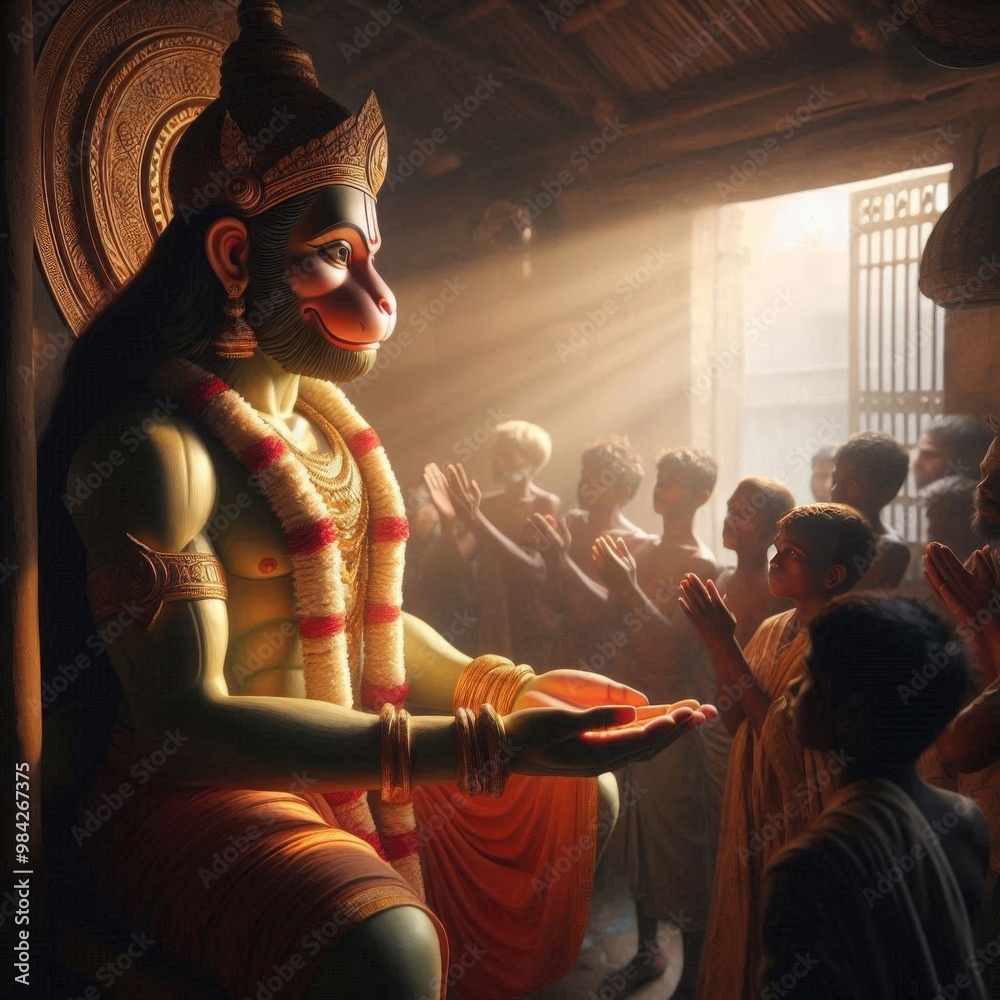 Hanuman Ji Statue in Temple, Hindu Lord Hanuman Ji Generative AI Stock ...