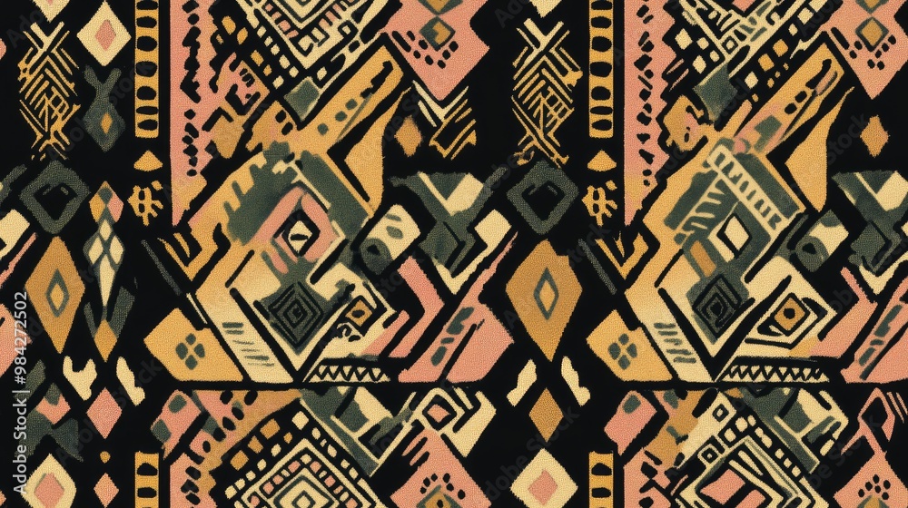Seamless print featuring African repeat patterns Vintage boho style ...