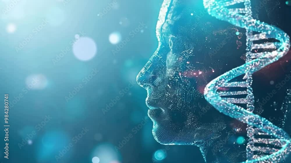 Concept of futuristic biotech and genetic engineering. Digital human ...