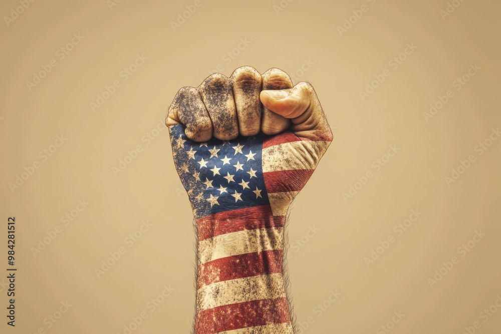 American Strength: A powerful fist raised in defiance, adorned with the ...