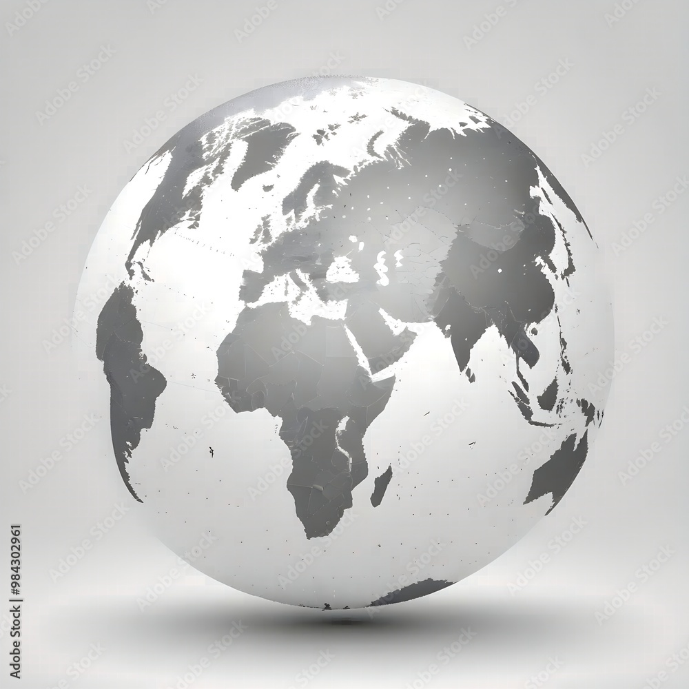 World Map in Grayscale Showing Continents and Oceans Stock Illustration ...
