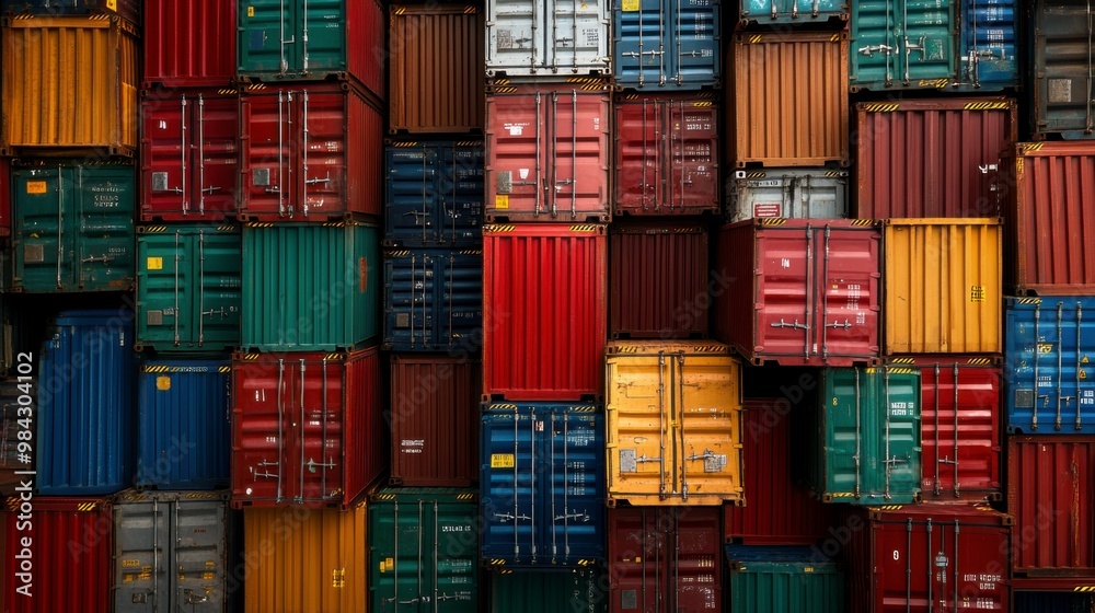 Colorful shipping containers stacked together, showcasing various ...
