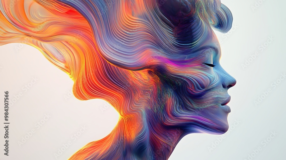 Surreal and abstract digital art depicting a human figure, rendered in ...