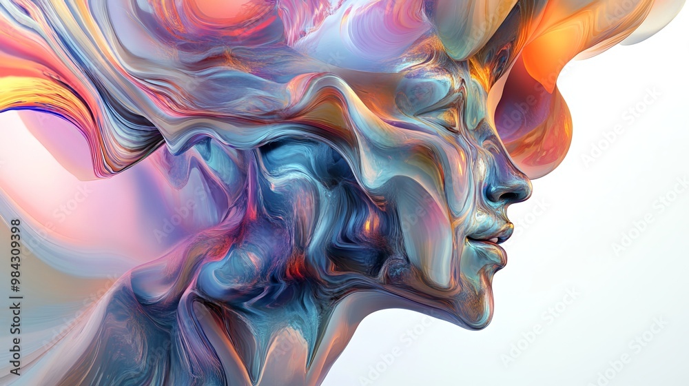 Surreal and abstract digital art depicting a human figure, rendered in ...