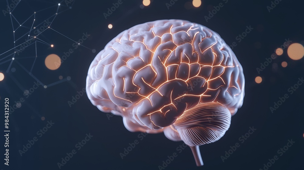 A 3D representation of the human brain with illuminated neural pathways ... A 3D representation of the human brain with illuminated neural pathways ...